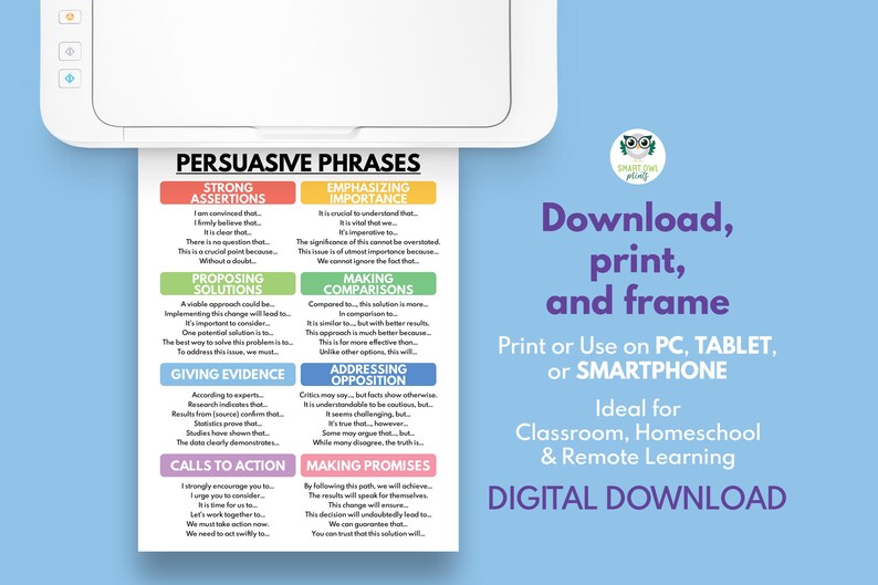 PERSUASIVE PHRASES POSTER, Expand Persuasive Vocabulary, Homeschool ...
