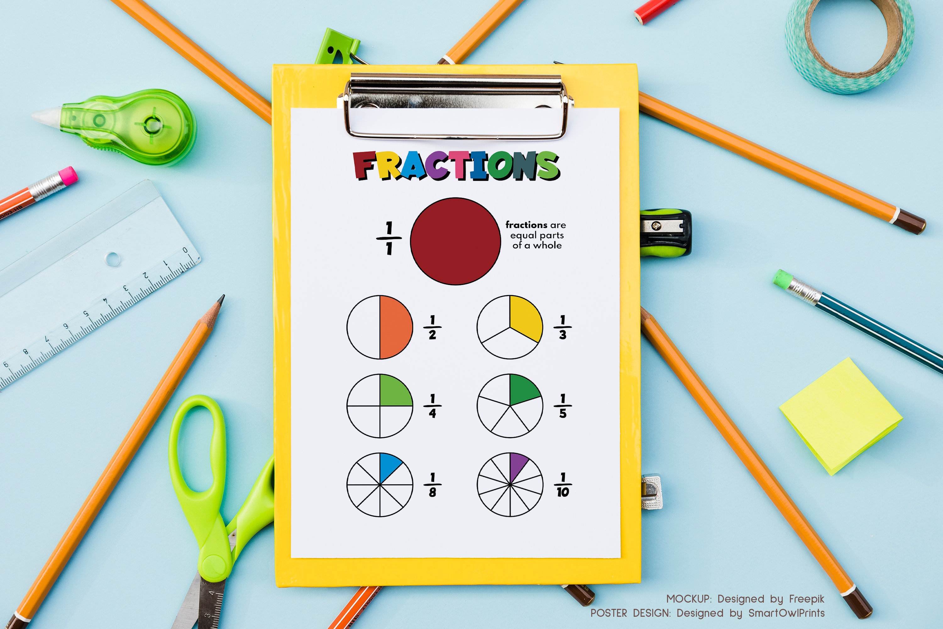 FRACTIONS, Educational Poster, Home School, Math, Rainbow Colors ...
