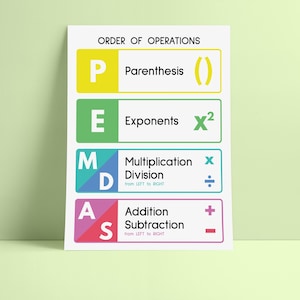 PEMDAS POSTER, Learn Order of Operations, Printable Educational Poster ...
