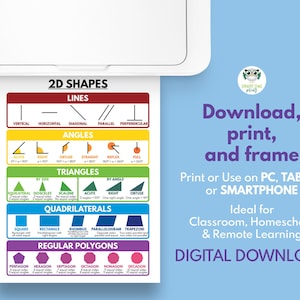 2D SHAPES POSTER, 2D Shapes, Educational Poster, Math, Rainbow Colors ...