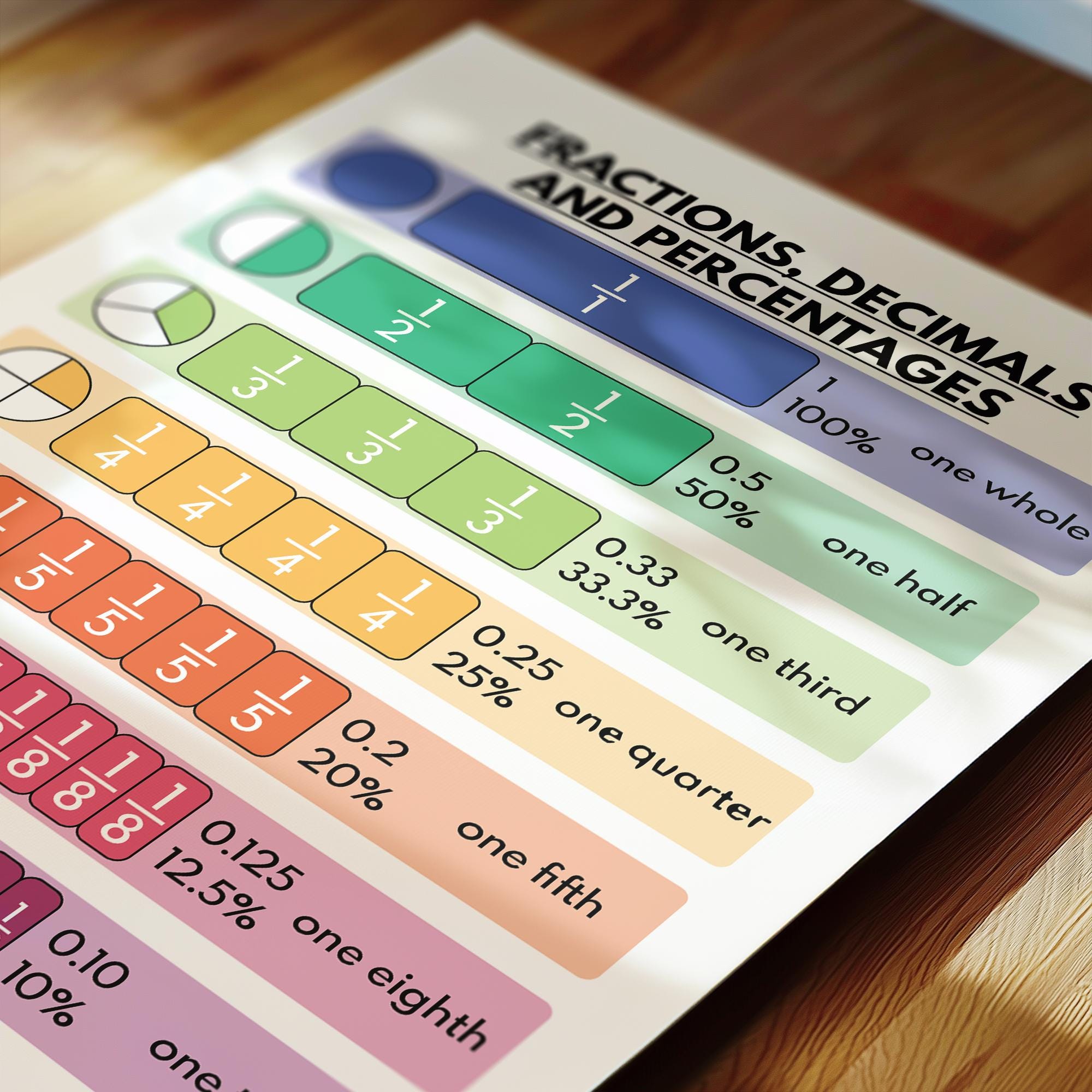 FRACTIONS + DECIMALS + PERCENTGES, Educational Posters for Kids, Math ...