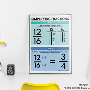REDUCING FRACTIONS POSTER, Simplifying Fractions, Visual Math Teaching ...