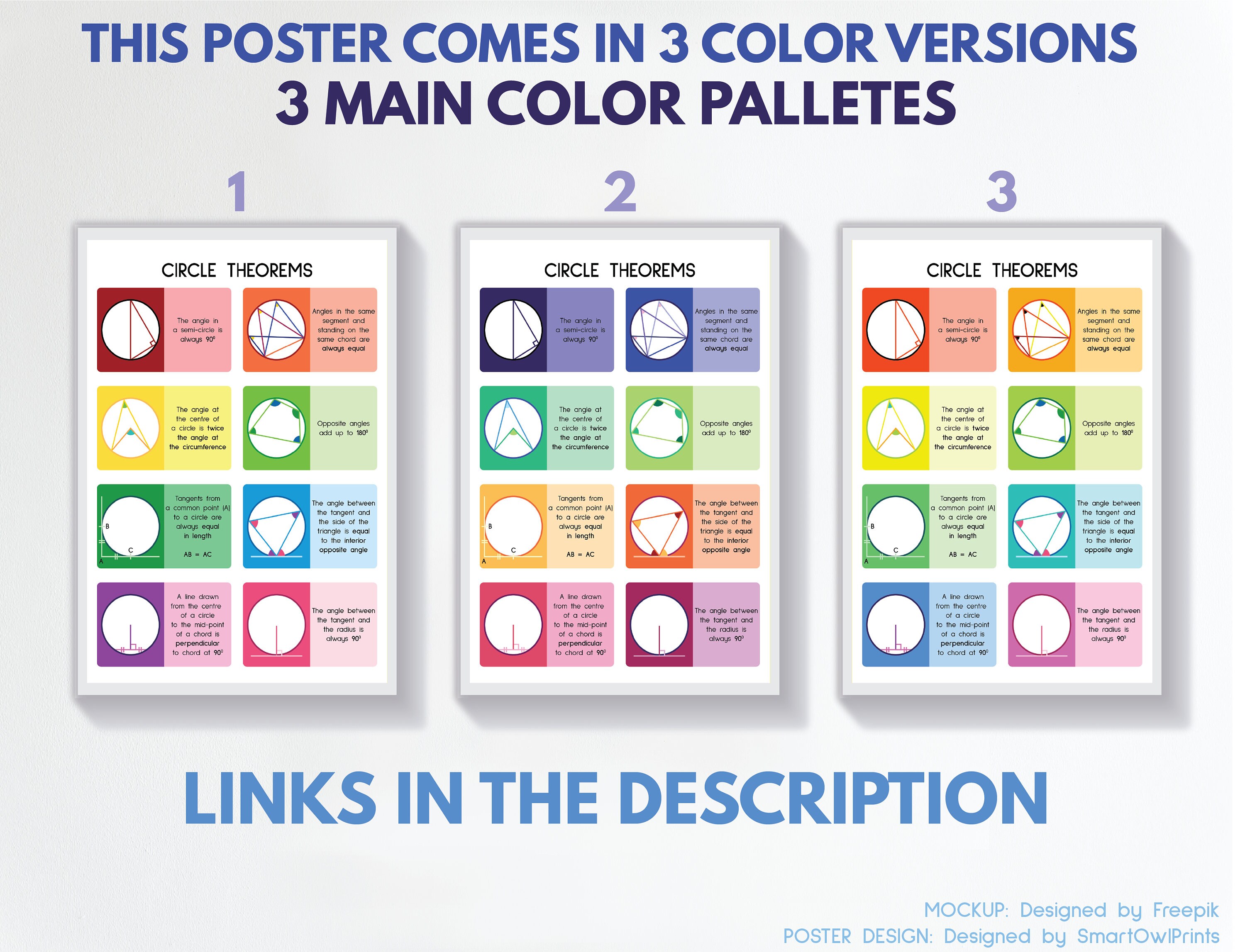 CIRCLE THEOREMS, Educational Poster, Geometry Visual Aid, Math Poster ...