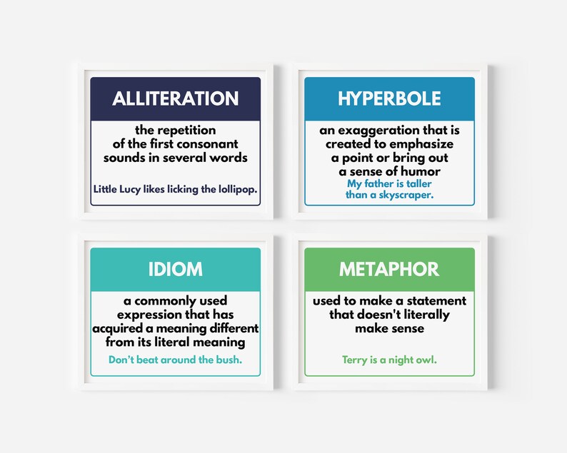 FIGURATIVE LANGUAGE Set of 9 Posters, English Classroom Art, Homeschool ...