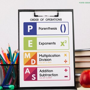 PEMDAS POSTER, Order of Operations, Printable Educational Posters, Math ...
