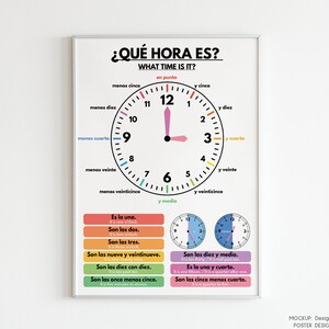 TELLING TIME Poster, Spanish Language, Educational Poster, What Time is ...