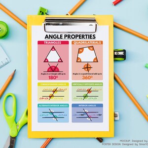 ANGLE PROPERTIES POSTER, Geometry, Educational Posters, Math Classroom ...