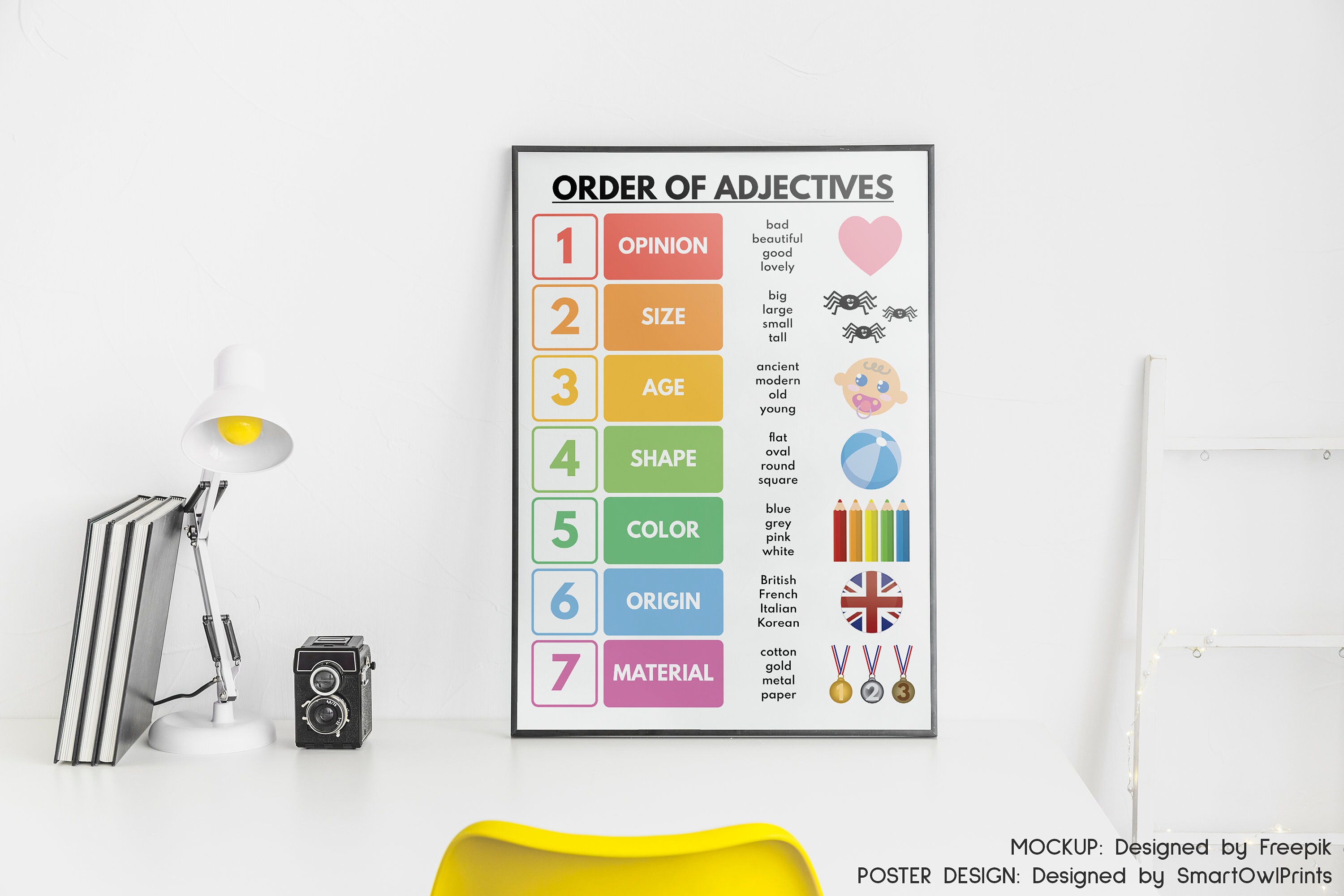 ORDER OF ADJECTIVES Poster, Parts of Speech, Grammar Chart, Classroom ...