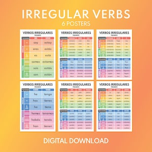 Spanish Language, IRREGULAR VERBS, Verb Conjugation, Grammar Chart ...
