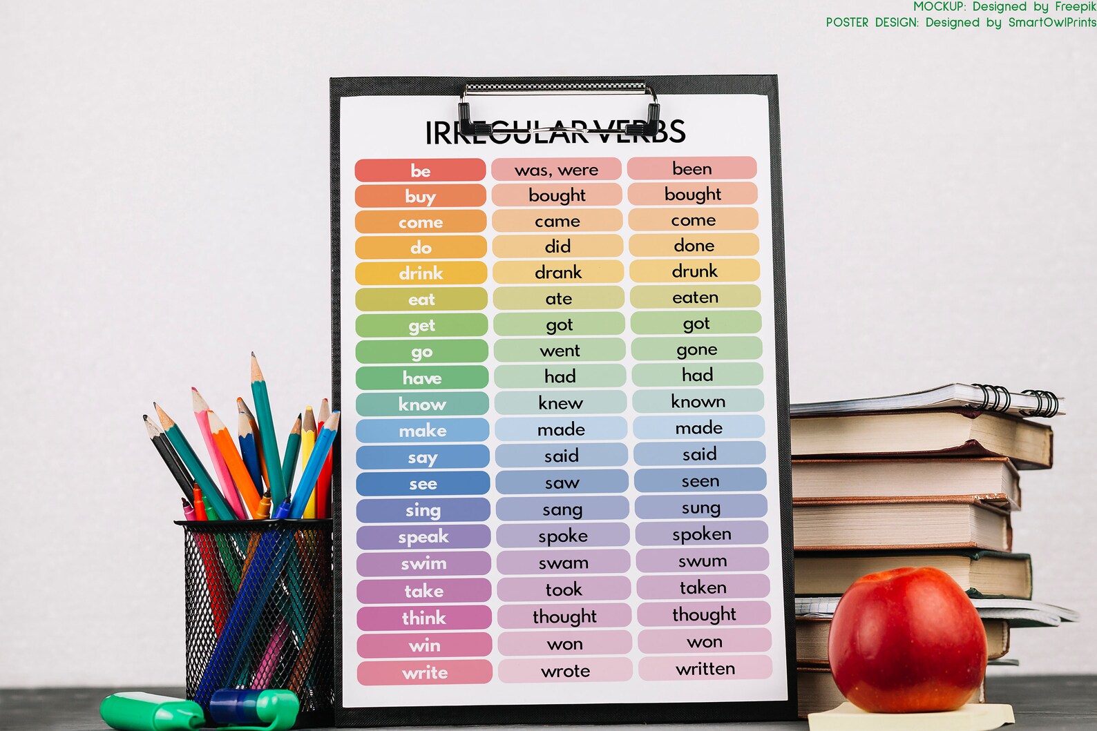 IRREGULAR VERBS Parts of Speech Grammar Chart for - Etsy