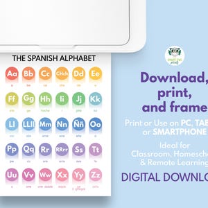 SPANISH ALPHABET POSTER, Spanish Letters, Chart for Homeschool ...