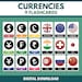 Two-sided CURRENCY SYMBOLS FLASHCARDS for Kids, Currency Symbols, Learn ...