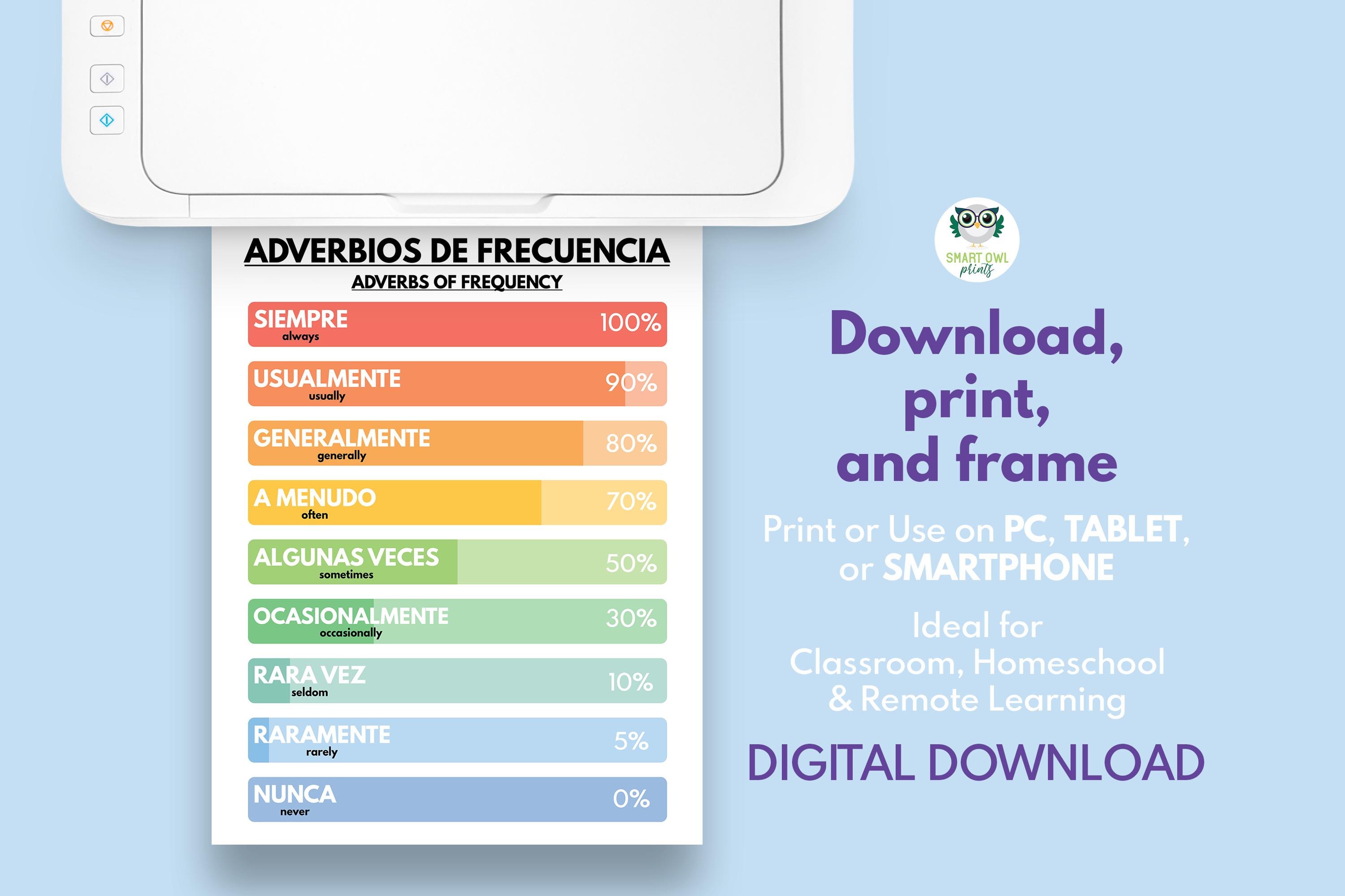 Spanish Language, ADVERBS OF FREQUENCY, Grammar Anchor Chart ...