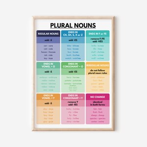 PLURAL NOUNS POSTER, Grammar Anchor Chart for Homeschool, Classroom ...