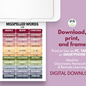 99 MOST MISSPELLED WORDS Poster - Set of 3 Posters, English English ...