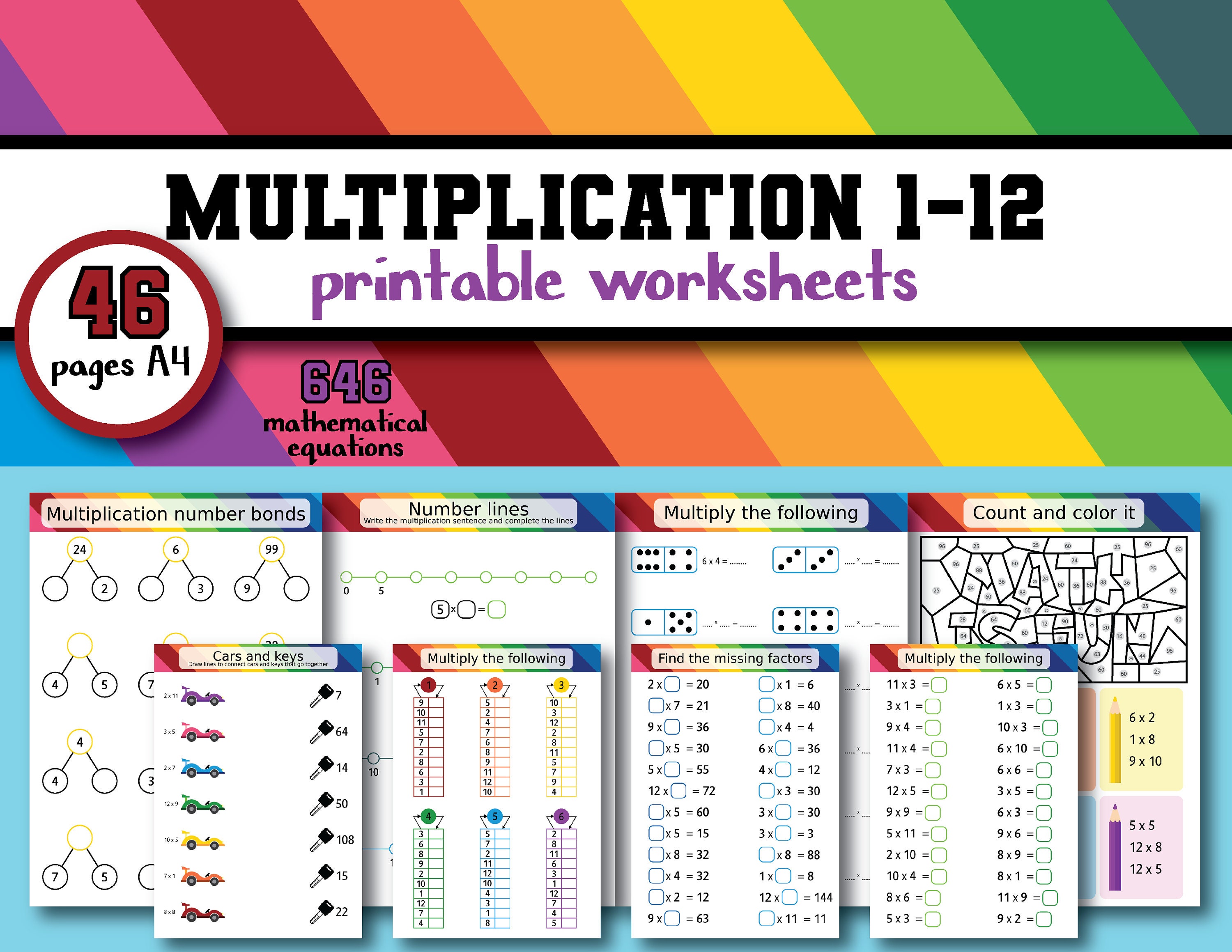 Grade 1-2 Workbook - Multiplication 1 to 12, 46 Pages, 44 Worksheets ...