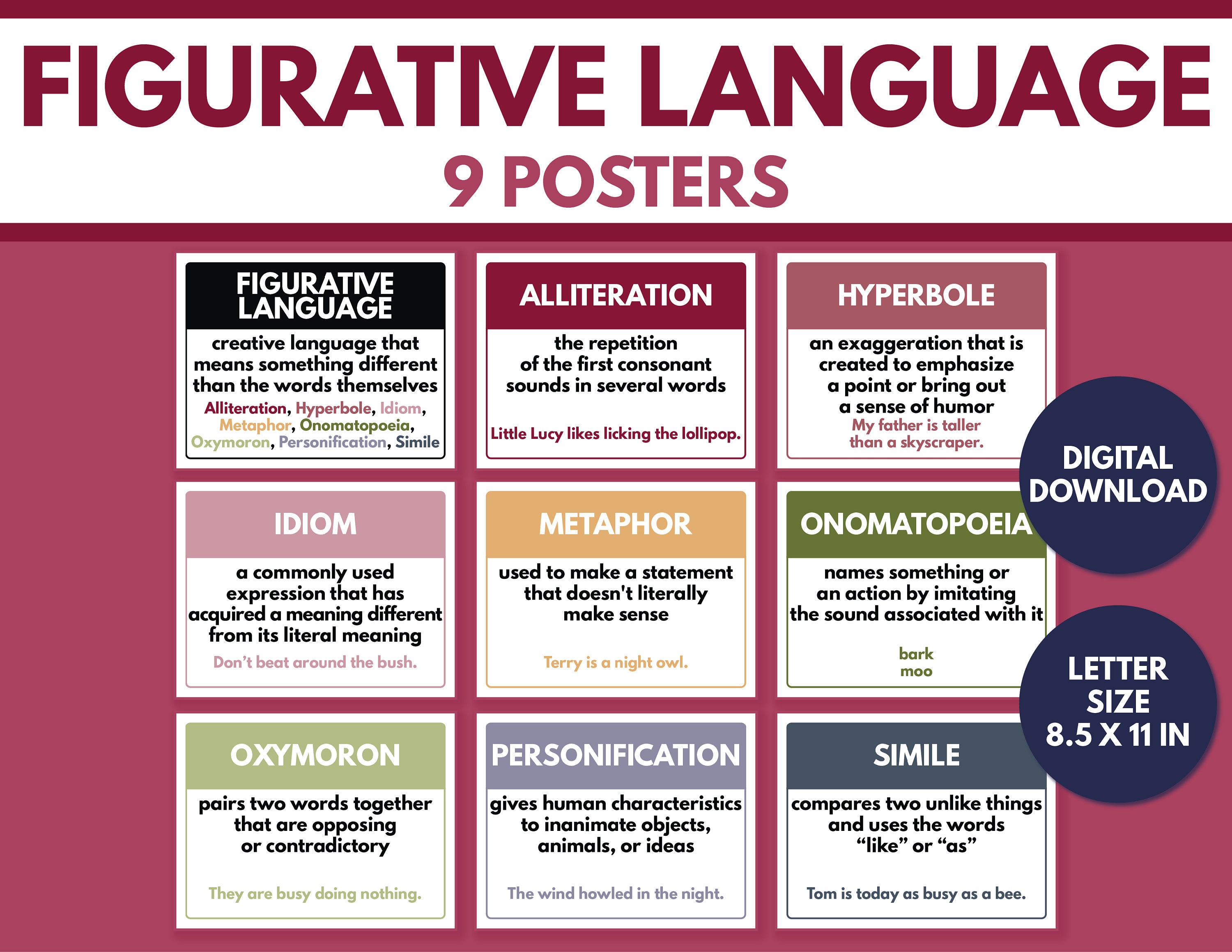 FIGURATIVE LANGUAGE Set of 9 Posters English Classroom Art - Etsy Ireland