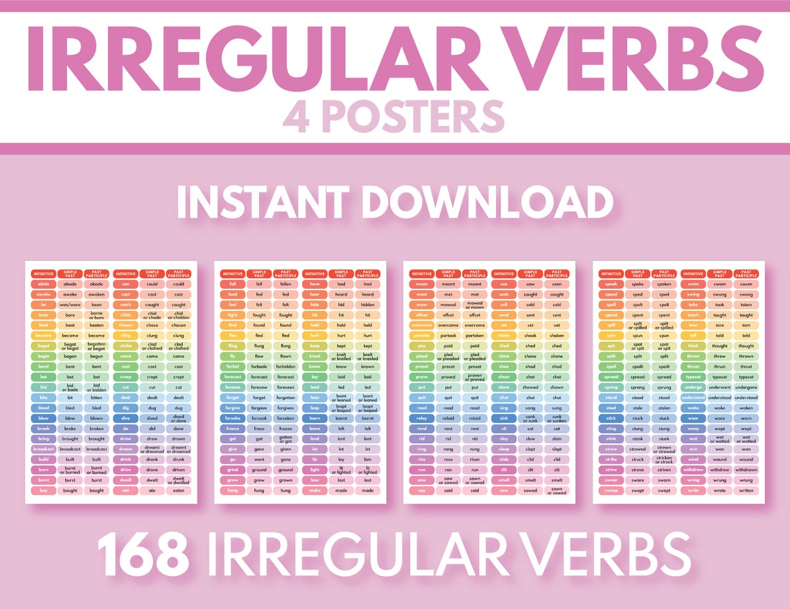 168 IRREGULAR VERBS Set of 4 Posters English Language - Etsy