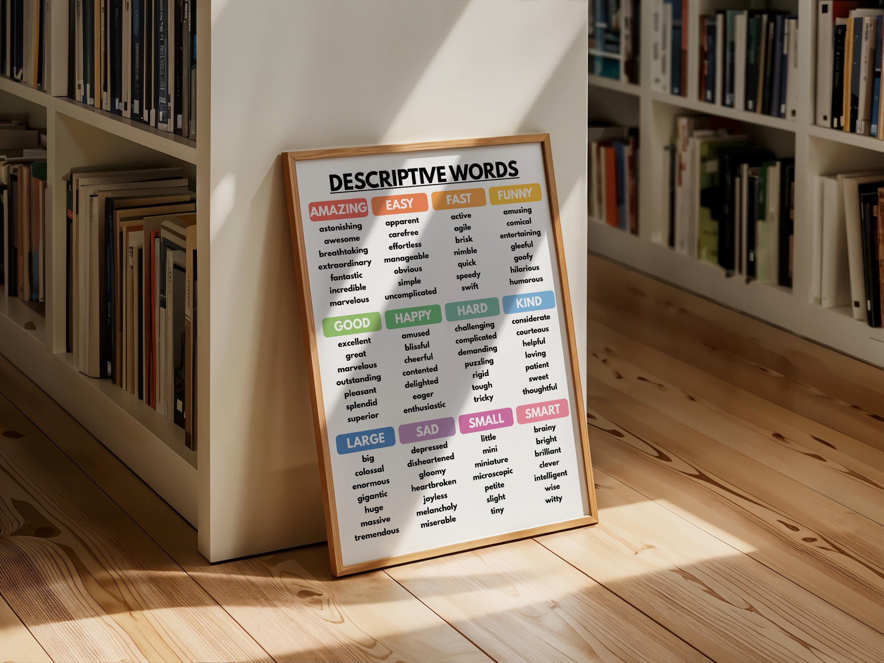 DESCRIPTIVE WORDS POSTER, Grammar Chart for Homeschool, English ...
