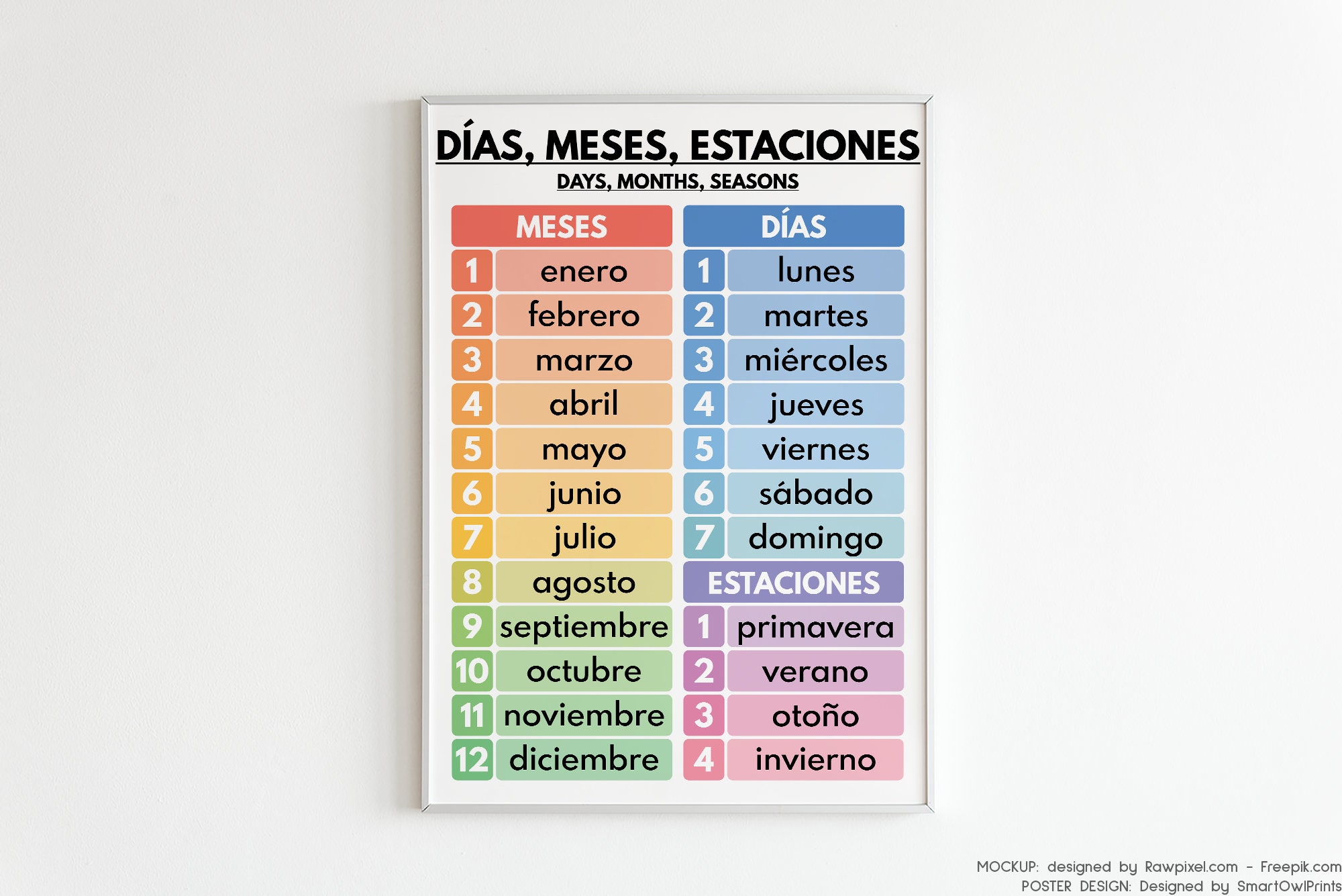 Spanish Language, DAYS MONTHS SEASONS in Spanish, Quick Reference Cheat ...