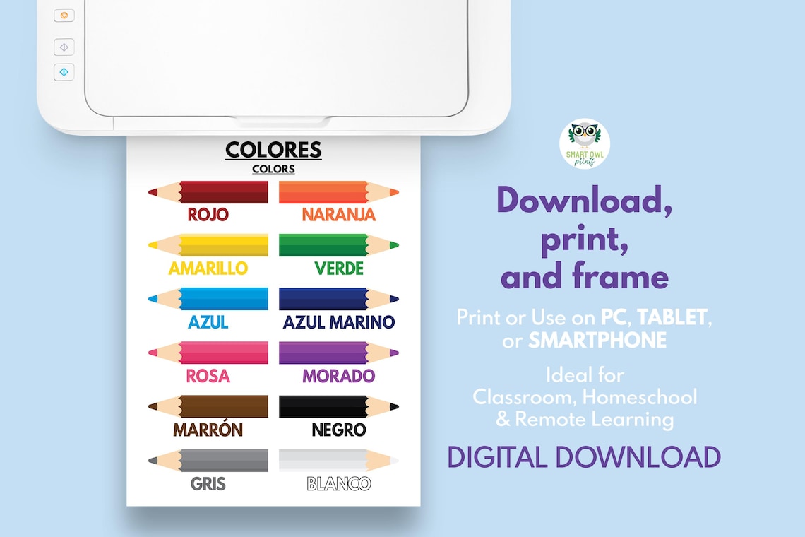COLOR NAMES for Kids, Spanish Language, Educational Poster, Learn ...