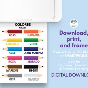 COLOR NAMES for Kids, Spanish Language, Educational Poster, Learn ...