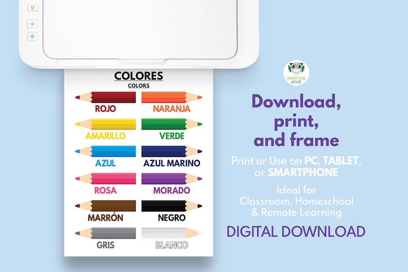 Spanish Colors Poster, Kids Educational Print (digital Download) - Etsy