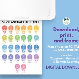 SIGN LANGUAGE ALPHABET Poster, American Sign Language, Homeschool ...
