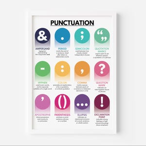PUNCTUATION POSTER, Grammar Chart for Homeschool, English Language ...