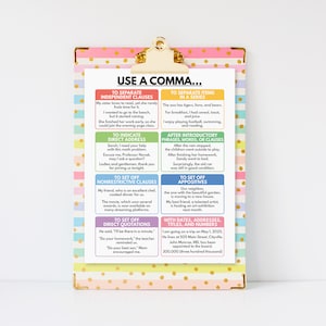 COMMA USAGE Grammar Chart - 8 Essential Rules, Visual Aid, Homeschool ...