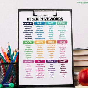 DESCRIPTIVE WORDS POSTER, English Language, Reference Guide ...
