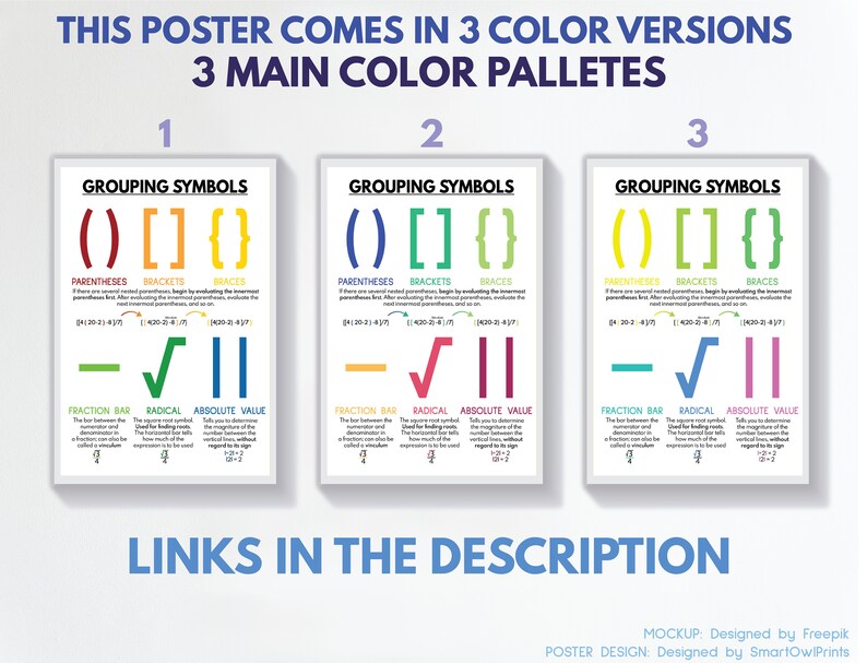 GRUPING SYMBOLS Math Symbols GEMDAS Educational Poster - Etsy