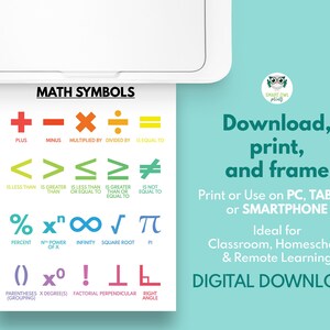 MATH SYMBOLS POSTER 3, Mathematical Symbols, Educational Poster ...