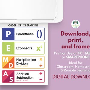 PEMDAS POSTER, Order of Operations, Printable Educational Posters, Math ...