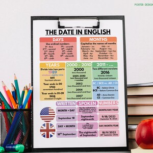 ENGLISH DATE Learning Chart Educational Poster English - Etsy