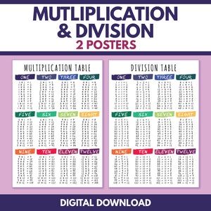MULTIPLICATION and DIVISION TABLE - Set of 2 Posters, 1 to 12 ...