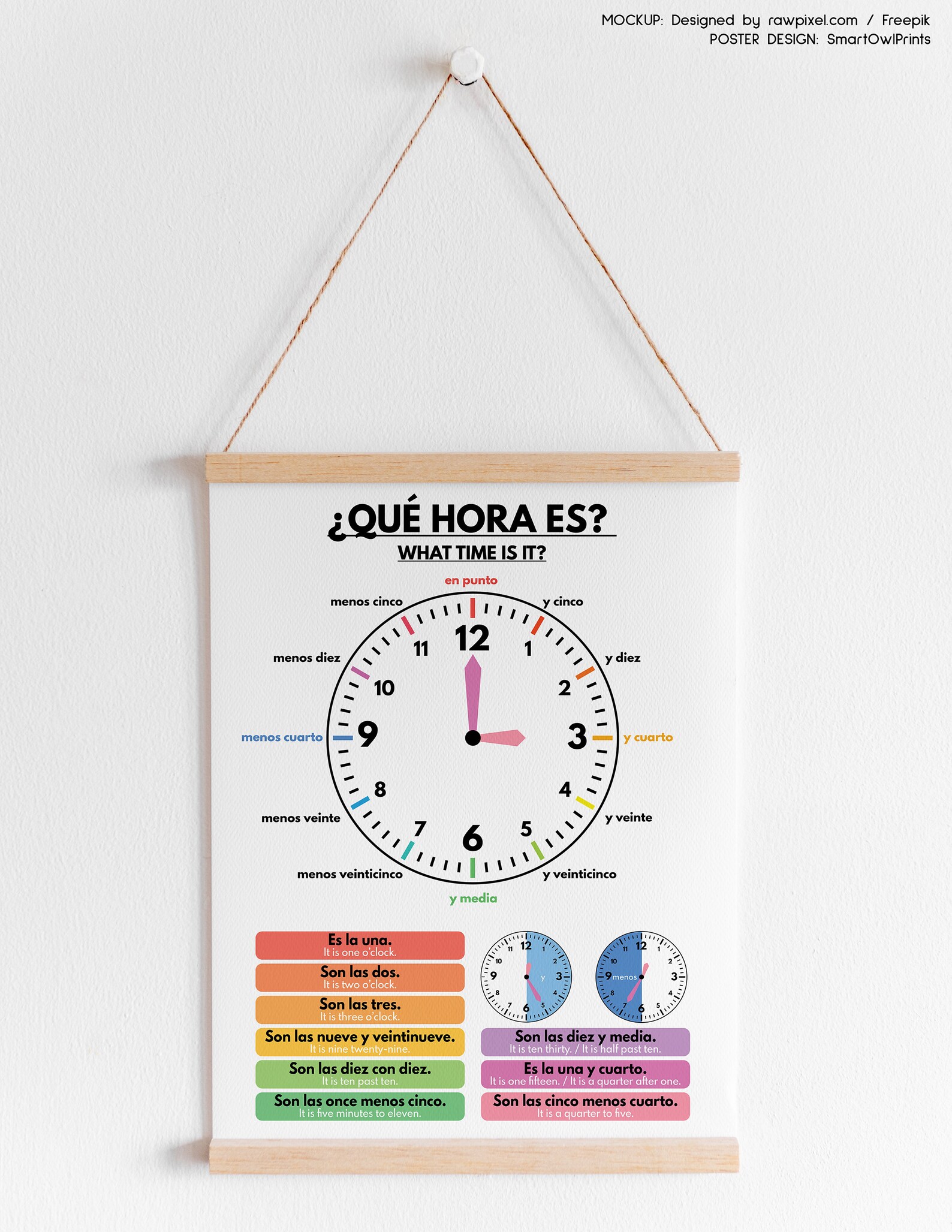 TELLING TIME Poster Spanish Language Educational Poster - Etsy