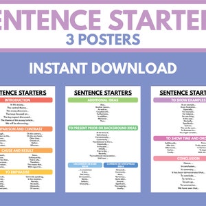 SENTENCE STARTERS Set of 3 Posters Writing an Essay - Etsy