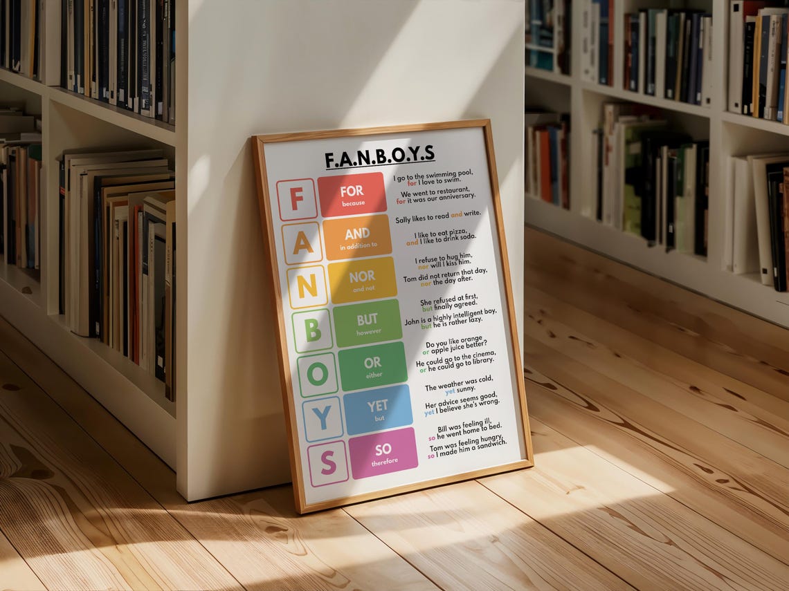 FANBOYS - CONJUNCTIONS POSTER, Parts of Speech, English Grammar ...