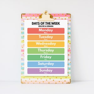 Spanish Language, DAYS of THE WEEK in Spanish, 2 Posters, Spanish ...