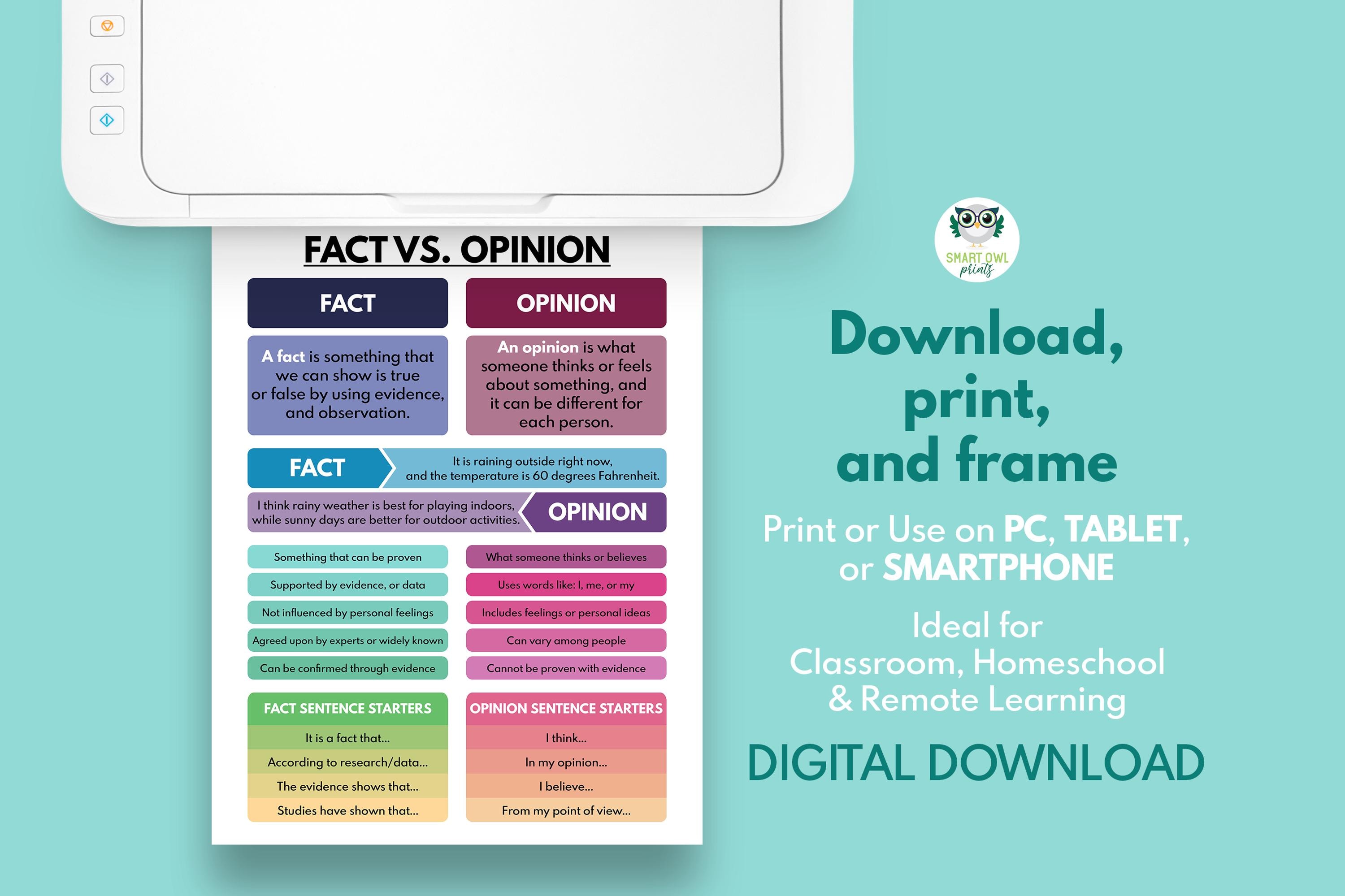 Fact Vs Opinion Poster: Classroom Educational Print (digital Download ...