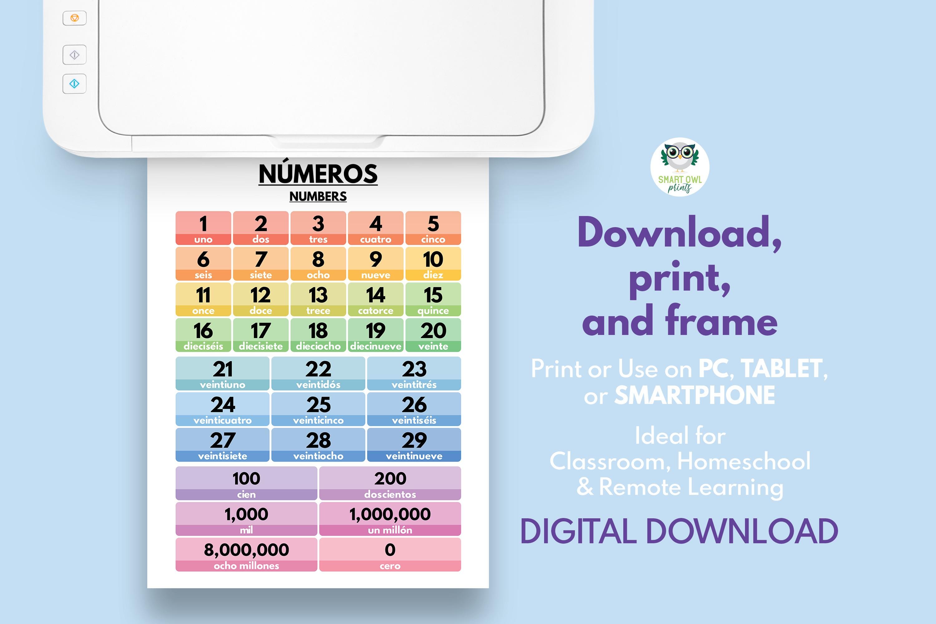Spanish Language, NUMBERS POSTER, Learn Spanish Basics, Classroom Decor ...
