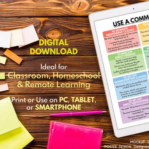 COMMA USAGE Grammar Chart - 8 Essential Rules, Visual Aid, Homeschool ...