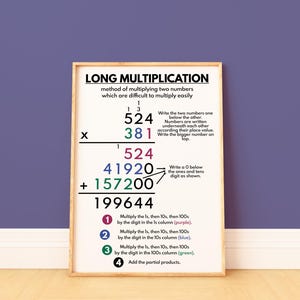 LONG MULTIPLICATION Poster, Educational Poster for Kids, Rainbow Colors ...