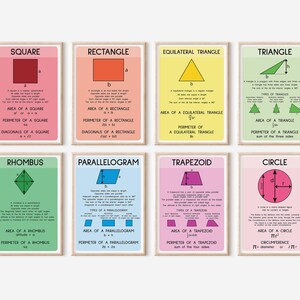 SHAPES FACTS for Kids, Set of 8 Posters, GEOMETRY Poster, Educational ...