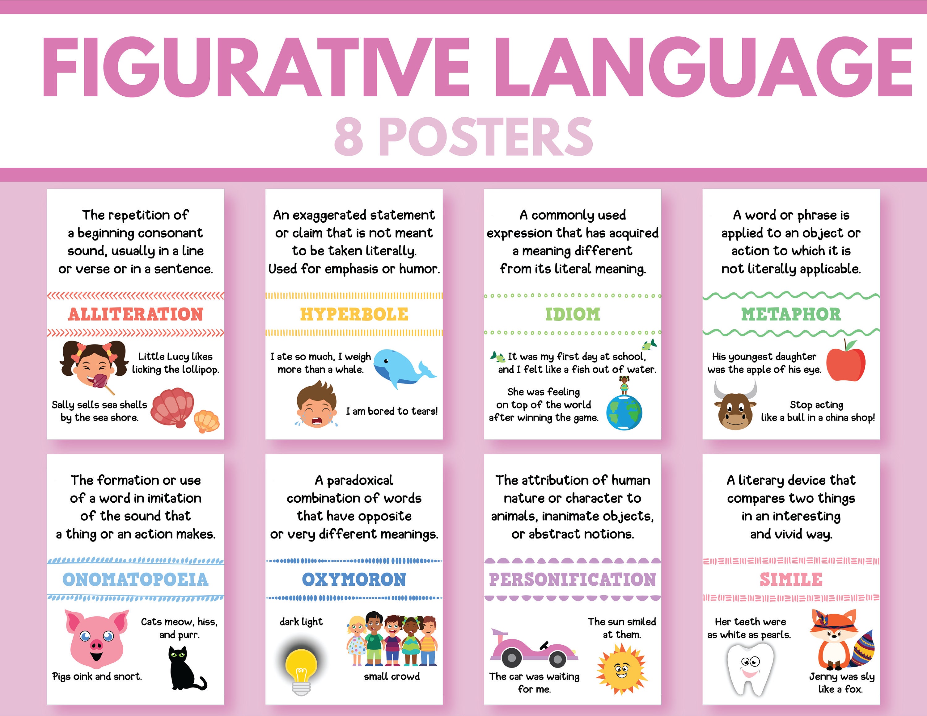 FIGURATIVE LANGUAGE Set of 8 Posters English Language - Etsy UK