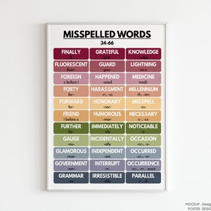 99 MOST MISSPELLED WORDS Poster Set of 3 Posters, English English ...
