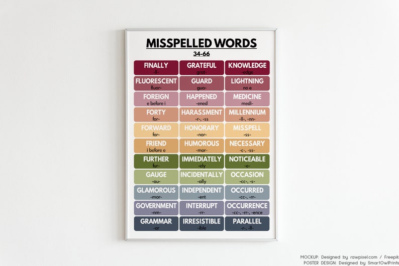 99 MOST MISSPELLED WORDS Poster Set of 3 Posters English - Etsy