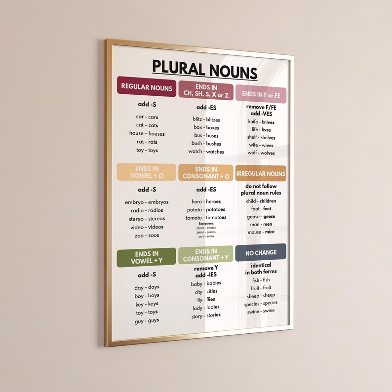 Plural Nouns Grammar Poster: Homeschool Classroom Decor (digital ...