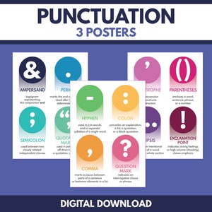 PUNCTUATION SET, Set of 3 Posters, Grammar Chart for Homeschool ...